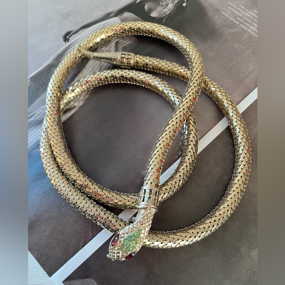 Vintage Whiting & Davis Gold Tone Snake Necklace Belt